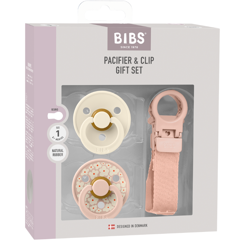 Bibs Colour Pacifier & Loop Clip Gift Set Latex Size 1 Blush (1 sæt ...